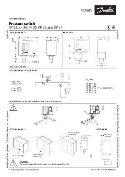 PRESSURE SWITCH DANFOSS KP 36